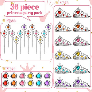 Yinder 12 Princess Party Favors Costume Dress up Accessories Set Included Gift Bags Princess Plastic Crown Tiara Rings and Wands Christmas Birthday Party Jewelry(Elegant Style)