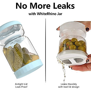 WhiteRhino Glass Pickle Jar with Strainer Flip,34oz Pickle Flip Jar Glass,Pickle Juice Separator Jar Flip for Olives,Gherkins or Sliced Pickles,Leakproof Airtight Lids and Refrigerator Dishwasher Safe