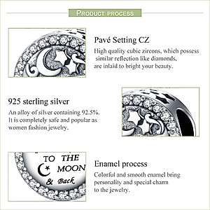 925 Sterling Silver Bead Charm Fit for Pandora Charms Bracelet Necklace I Love You to the Moon and Back Charm Gifts for Her