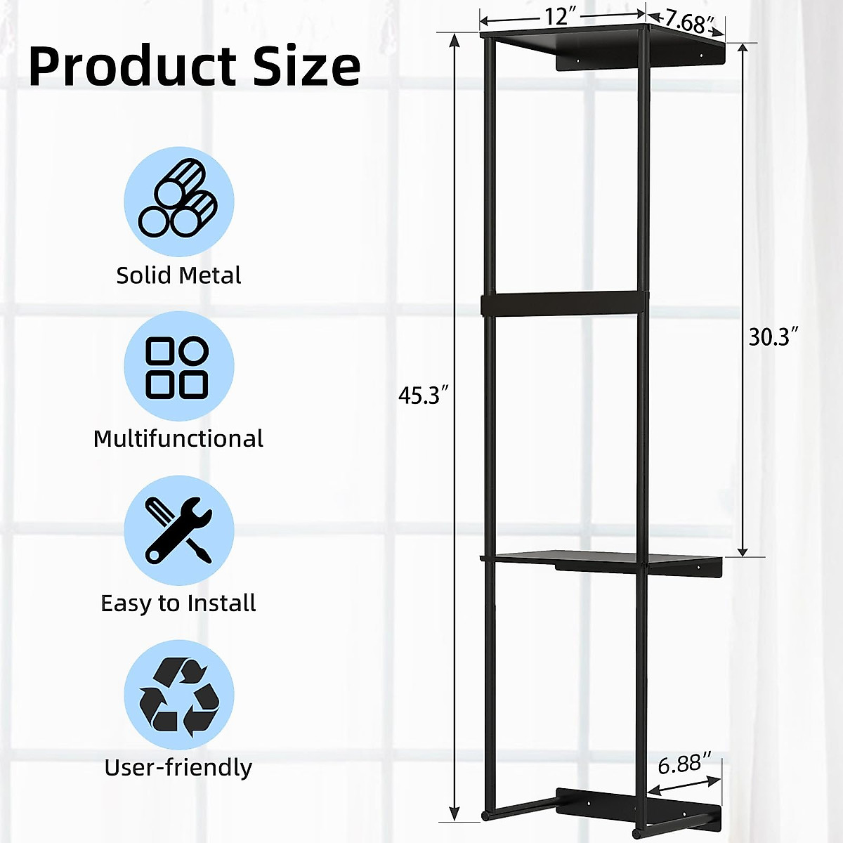 Camping Chair Wall Storage for Garage, Metal Camping Chair Storage Rack Wall Holder, Double Layer Wall Mount, Stainless Steel, Beach Chair Rack, Umbrella Holder, Organizer, Black