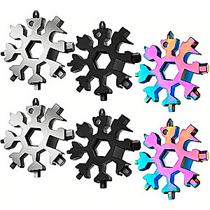 6Pcs Snowflake Multitool Keychain Screwdriver - Pocket Screwdriver Keychain Bottle Opener Keychain Multitool Key Can Opener - Snowy Portable 18-in-1 Stainless Steel Snowflake Multi-Tool for Men