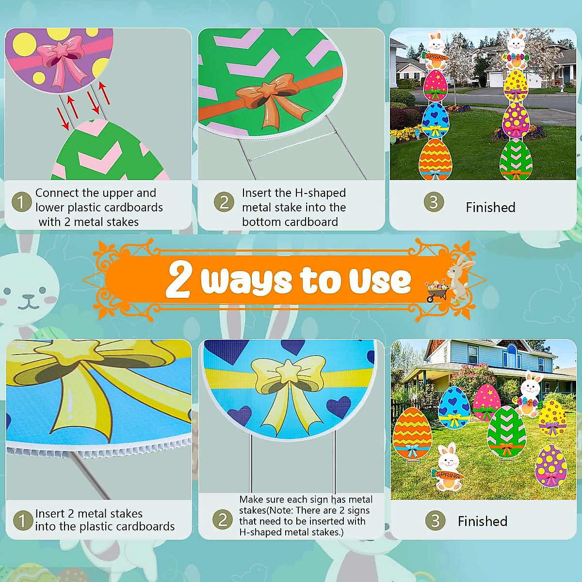 59.5 inch Easter Decorations Outdoor Easter Egg and Bunny Yard Signs Spring Easter Signs with Metal Stakes Easter Lawn Sign Decor for Easter Party Garden Patio