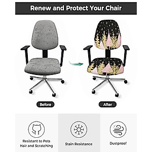 Christmas Tree Office Chair Cover Stretchable Computer Chair Seat Cover Backrest Slipcovers, Stretchable Rotating Desk Chair Seat Cushion Split Protectors Snowflake Gold Pink Modern Geometric