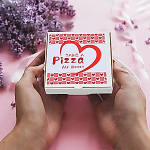 WANGDEFA 50 Pcs mini pizza boxes 3.5 x 3.5 mini pizza boxes tiny pizza boxes for cookies heart shaped pizza box pizza valentine heart pizza pan gift with Valentine Sticker for Celebrations Birthdays Valentines Day Weddings