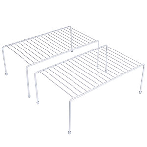 yaenoei Kitchen Storage Shelf Rack w/Plastic Feet - Medium - Steel Metal - Rust Resistant Finish - Cups, Dishes, Cabinet & Pantry Organization - Kitchen 2 Pack (White)