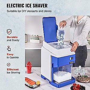 VEVOR Commercial Shaver Crusher 265lbs Per Hour Electric Snow Cone Maker 300W Tabletop Shaved Ice Machine, 265LLBS/H-300W, Blue