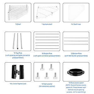 6 Tier NSF Corner Wire Shelf Shelving Unit, 20 x 20 x 72 Inch 600lbs Capacity Heavy Duty Adjustable Metal Storage Rack with Leveling Feet & Shelf Liners for Office Kitchen Bathroom and More - White
