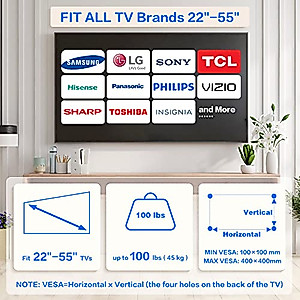 Drywall TV Mount fits Most 22-55 inch TVs, No Stud Needed TV Wall Mount Bracket with Loading Capacity 100 lbs, Max Vesa 400 x 400mm (All Hardware Screws Include)