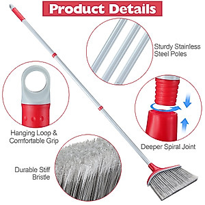 Meanplan 4 Pcs Angle Broom and Dustpan Combo Set for School Classroom 54'' Outdoor Indoor Cleaning Broom Commercial Broom with Step-on Dustpan for Home Kitchen Office Floor Dirt Dust Hair Cleaning