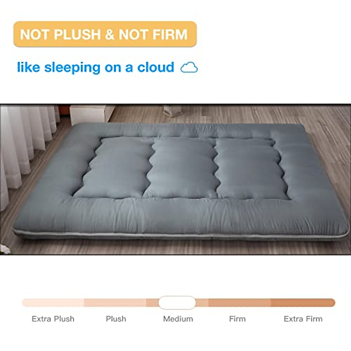 Heimorn Japanese Floor Mattress, Japanese Futon Mattress, Shikibuton Foldable & Portable Camping Mattress with Washable Cover, Dark Gray Full-XL,Grey