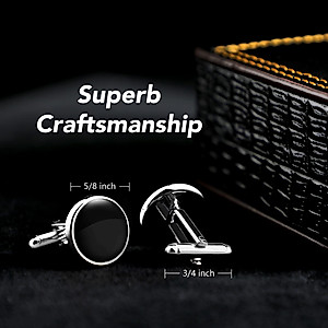 Elegant Cufflinks for Men, Jewelry Stainless Steel Classic Tuxedo Shirt Cuff Links with Gift Box for Men Unique Business Wedding- Black Toned