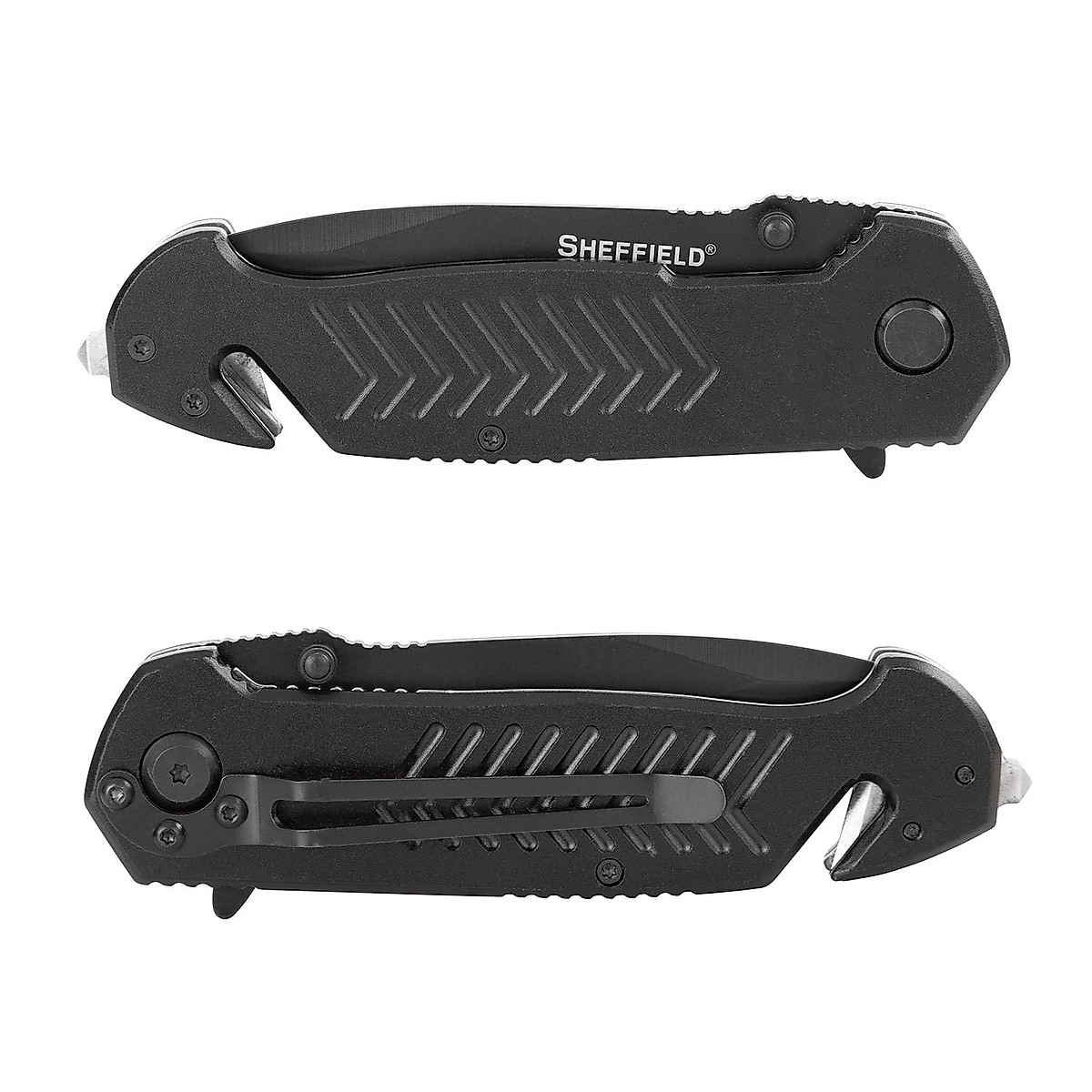 Sheffield 12870 Moab 3.5 Inch Emergency Folding Knife, Partially Serrated Drop Point Blade, Belt Cutter, Glass Breaker, Tactical EDC Pocket Knife