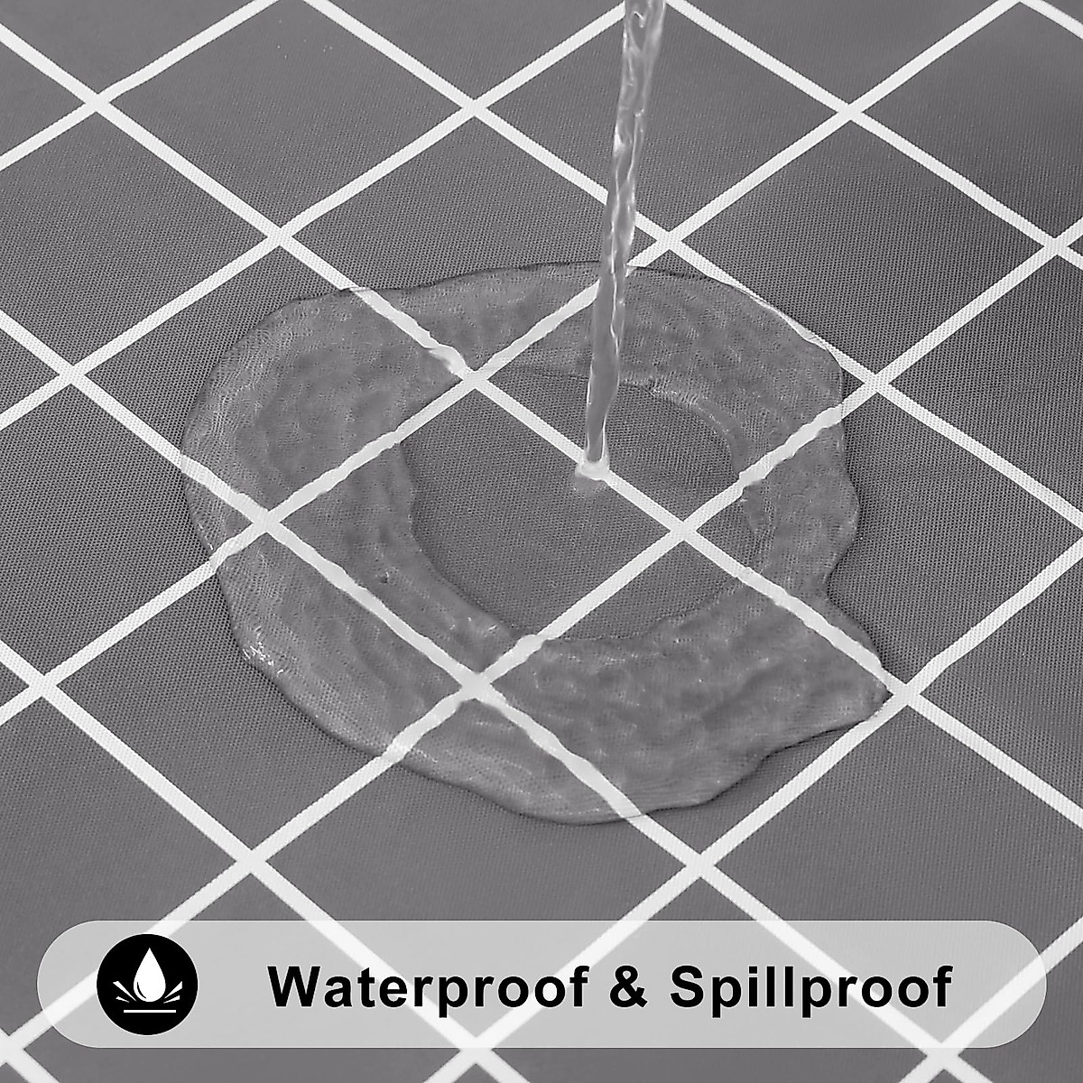 Spotjoy Rectangle Table Cloth, Waterproof Vinyl Tablecloths with Flannel Backing, Wipeable Plastic Plaid Table Cover for Dining, Picnic, Indoor and Outdoor (52" x 70", Grey)