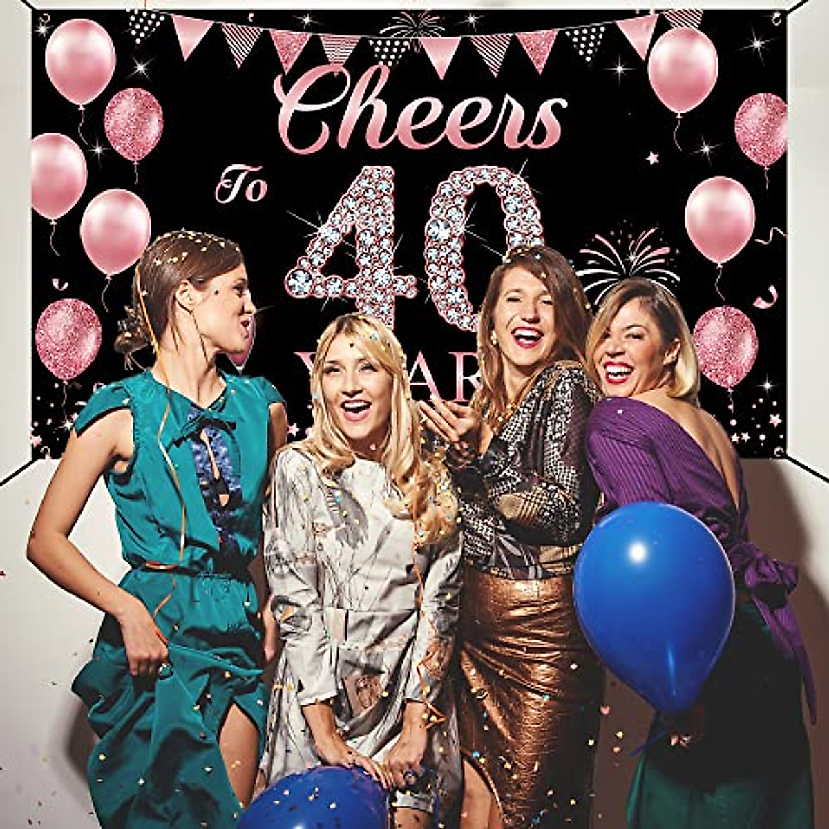 Happy 40th Birthday Decorations for Women, Cheers to 40 Years Backdrop Banner, Rose Gold 40th Birthday Party Yard Banner, 40th Anniversary, Class Reunion Backdrop for Outdoor Indoor, Vicycaty