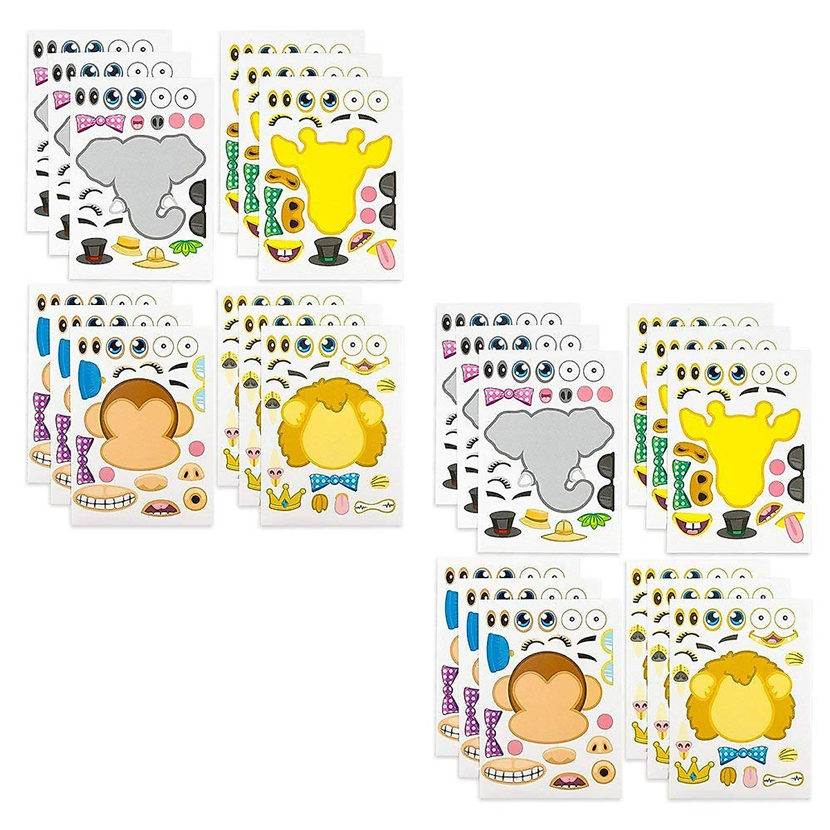 Kicko Make-A-Zoo Animal Sticker Sheets - 24 Pack - for Kids, Arts, Parties, Birthdays, Party Favors, Crafts, School, Daycare, Etc.