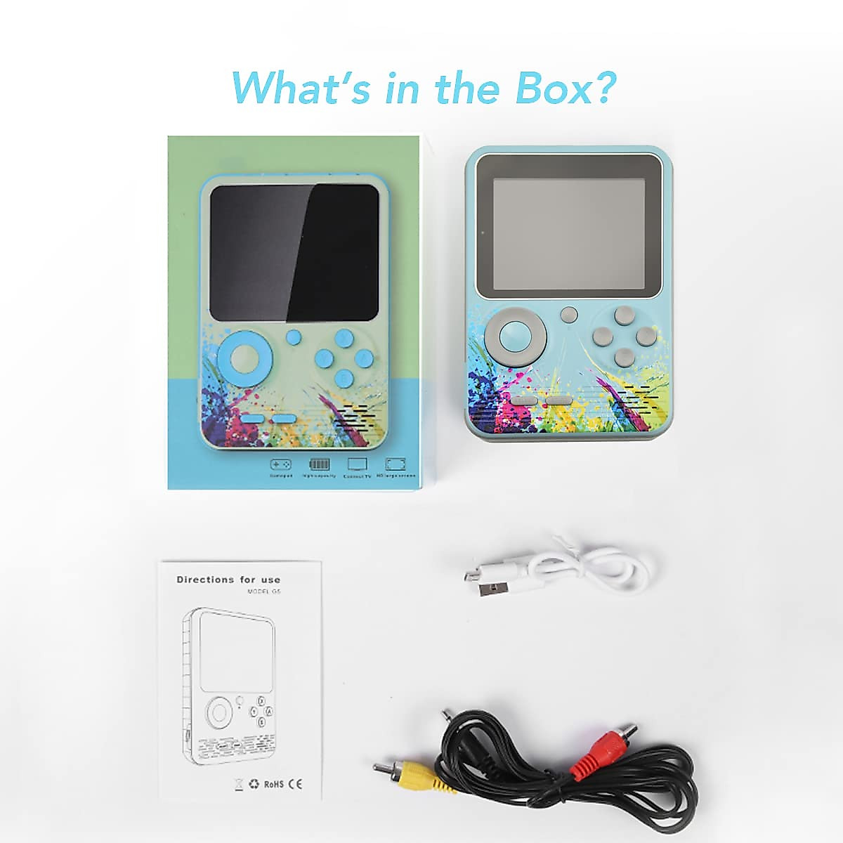 Handheld Game Console Built in 500 Classic Game for Boy Girl, Mini Pocket Handheld Console, 2.8 Inch Screen, 1020mAh Battery, TV Video Output, Christmas Birthday Present for Kids (Blue)