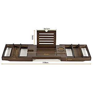 HBlife Bamboo Bathtub Caddy Tray Durable, Non-Slip, One or Two Person Bath and Bed Tray, Extending Sides Fits Any Tub, Cellphone iPad and Wineglass Holder, Free Soap Holder - Coffee