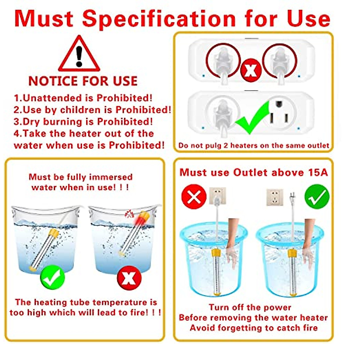 Immersion Water Heater, with 304 Stainless Steel Cover Intelligent Temperature Control and Digital LCD Thermometer Portable Bucket Heater Heat 5 Gallons of Water in Minutes 1500W