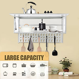 Gdrasuya10 Wall Mounted Storage Cabinet Modern Hanging Kitchen Wall Cabinet Organizer with Storage Shelf and Hooks Wall-Mounted Locker with Glass Door for Kitchen Dining Living Room Bathroom, Black