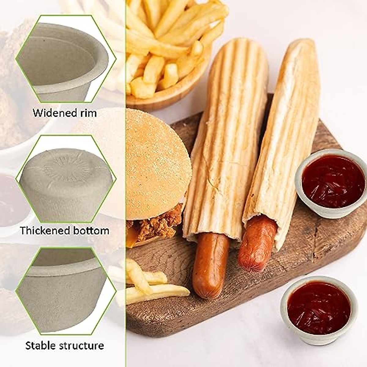 Hsei 400 Set 2oz Disposable Souffle Cups with Lids Bagasse Fiber Condiment Paper Cups Serving Sample Cups Mini Tasting Cups for Sauce Salad Snack Charcuterie Dessert Serving, Include 400 Cups 400 Lids
