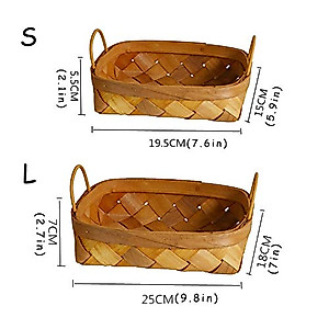 HQBL Set of 2 Hand-Woven Practical Storage Baskets - Rattan Square Storage Basket for Household Items，Shelf Basket with Handles for Clothes/Toys/Magazines/Bread/Fruit