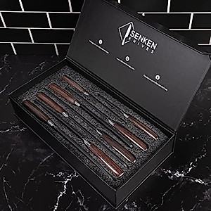 SENKEN 8-piece Premium Japanese Kitchen Knife Set with Laser Damascus Pattern - Imperial Collection - Chef's Knife, Santoku Knife, Bread Knife, Paring Knife & More, Ultra Sharp for Very Fast Cutting