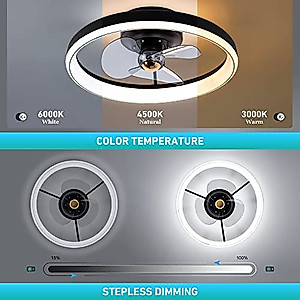 Sunny Hawaii Modern Ceiling Fans with Lights and Remote, 19.7in Dimmable LED 6 Speeds Reversible Blades Timing Indoor Low Profile Ceiling Fan Semi Flush Mount with Remote Control(black)