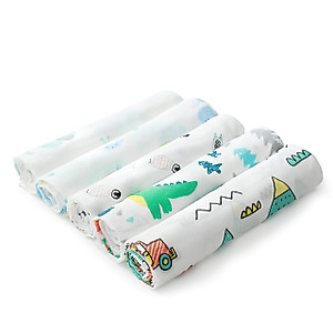 Koo-dib Muslin Baby Newborn Receiving Swaddle Blankets Neutral for Baby Boys, Muslin Baby Receiving Wrap Swaddle Blanket Boy, Baby Swaddles Set of 5 30x30 Inches