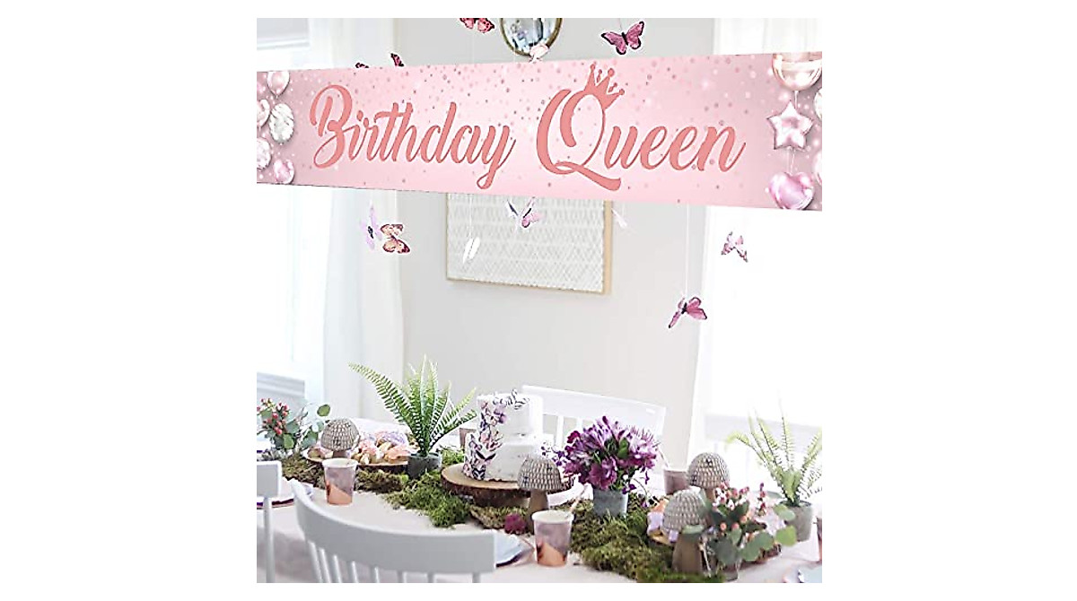 Pink Birthday Queen Large Banner - Birthday Decor for Women