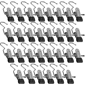 Space-Saving Clothespin Hat Pants Storage Hanging Travel Hook, Stainless Steel Boot Hangers Clips Boot Hangers for Closet, Laundry Hooks Hanging Clips Clothes Pins Socks Towel Clips (Black, 30Pcs)