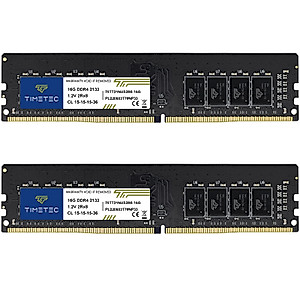 Timetec 32GB KIT(2x16GB) DDR4 2133MHz PC4-17000 Non-ECC Unbuffered 1.2V CL15 2Rx8 Dual Rank 288 Pin UDIMM Desktop PC Computer Memory RAM Module Upgrade (32GB KIT(2x16GB))