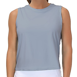 Ice Silk Workout Tops for Women Quick Dry Muscle Gym Running Shirts Sleeveless Flowy Yoga Tank Tops (Blue, Medium)