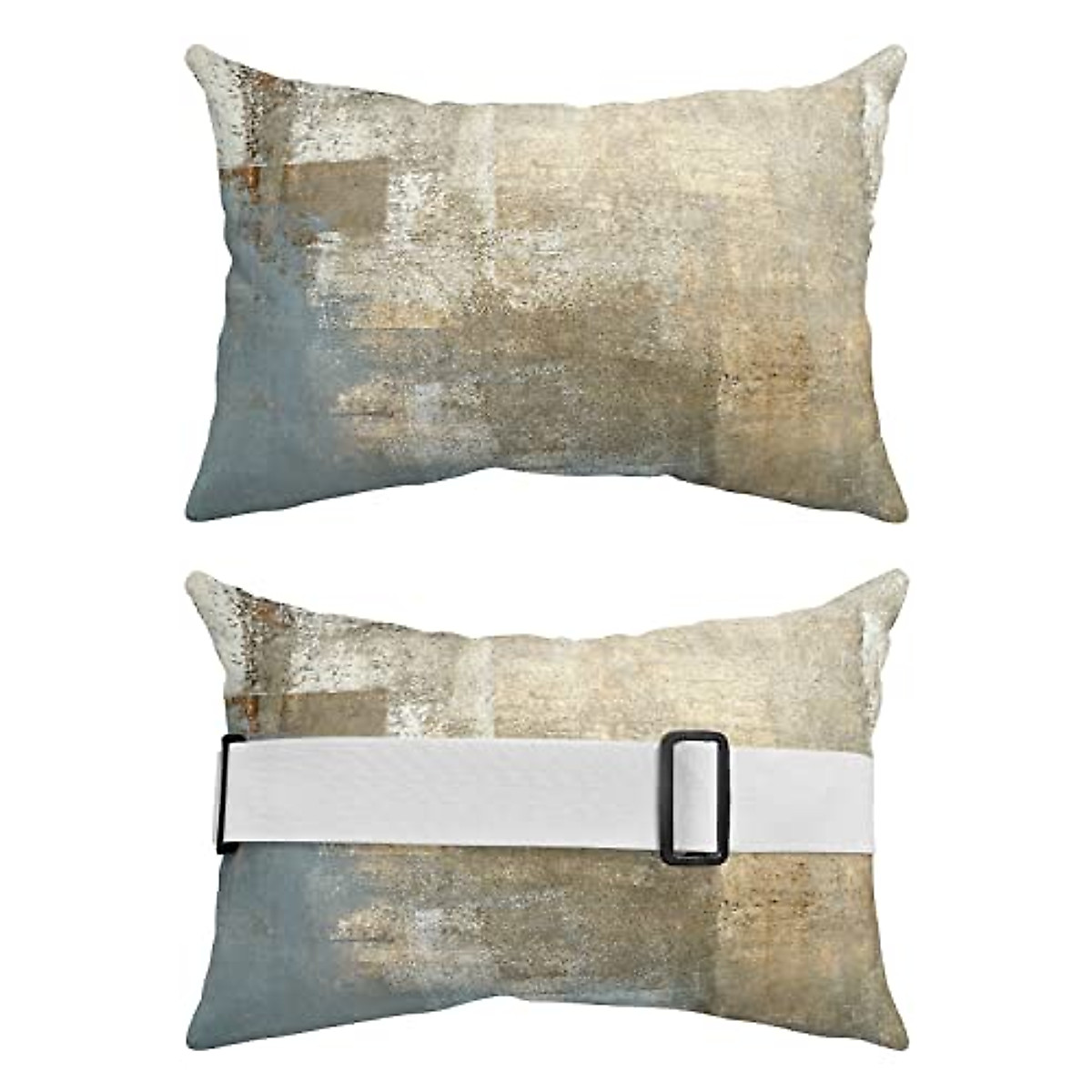 Recliner Head Pillow Ledge Loungers Chair Pillows with Insert Abstract Art Painting Gery and Cream Color Lumbar Pillow with Adjustable Strap Outdoor Waterproof Patio Pillows for Beach Pool, 2 PCS