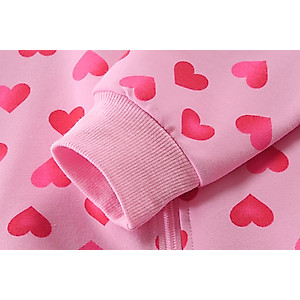 Kids Girls Zip-up Jacket Toddler Hoodies Long Sleeve Heart Print Hooded Sweatshirt Cute Sweater Cotton Tee Shirt Top Fall Winter Clothes Valentine's Day Outfit for Girls Size 7