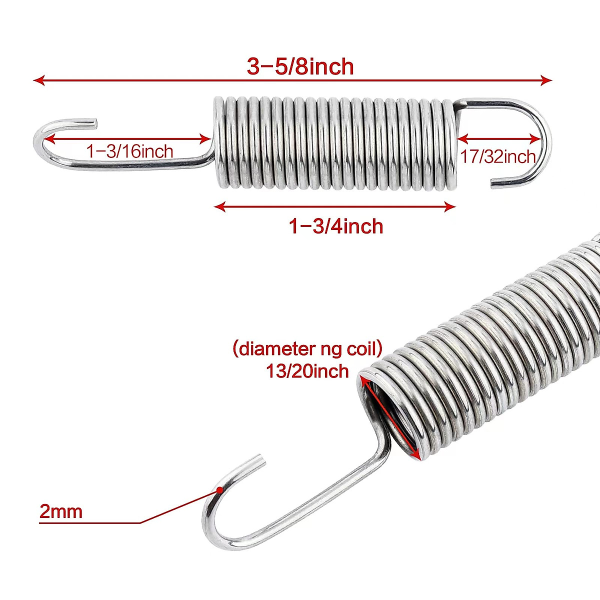 GNPADR 3-5/8" Stainless Steel Replacement Recliner Sofa Mechanism Tension Spring - Long Neck Hook