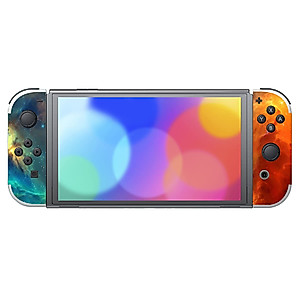 PlayVital Full Set Protective Stickers for Nintendo Switch OLED Model, Customized Vinyl Decal Skins for Switch OLED Console & Joycon & Dock & Grip - Orange Star Universe