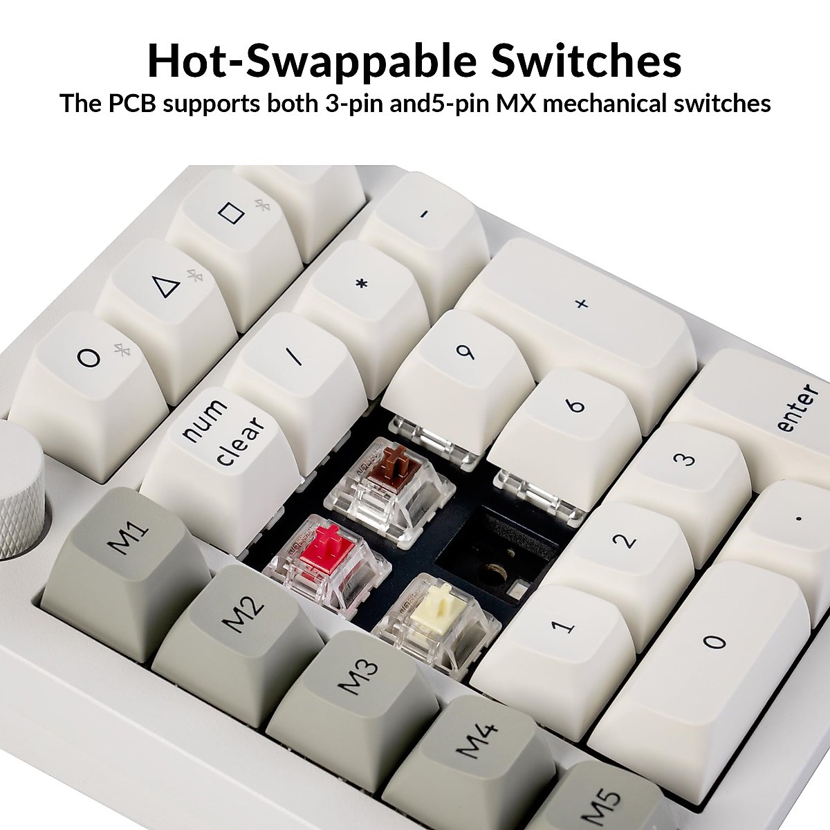 Keychron Q0 Max Wireless Custom Mechanical Numpad, 2.4 GHz/Bluetooth 5.1/Wired QMK Number Pad, RGB Hot-Swappable with Gateron Brown Switch for Laptop Mac Windows Linux - White