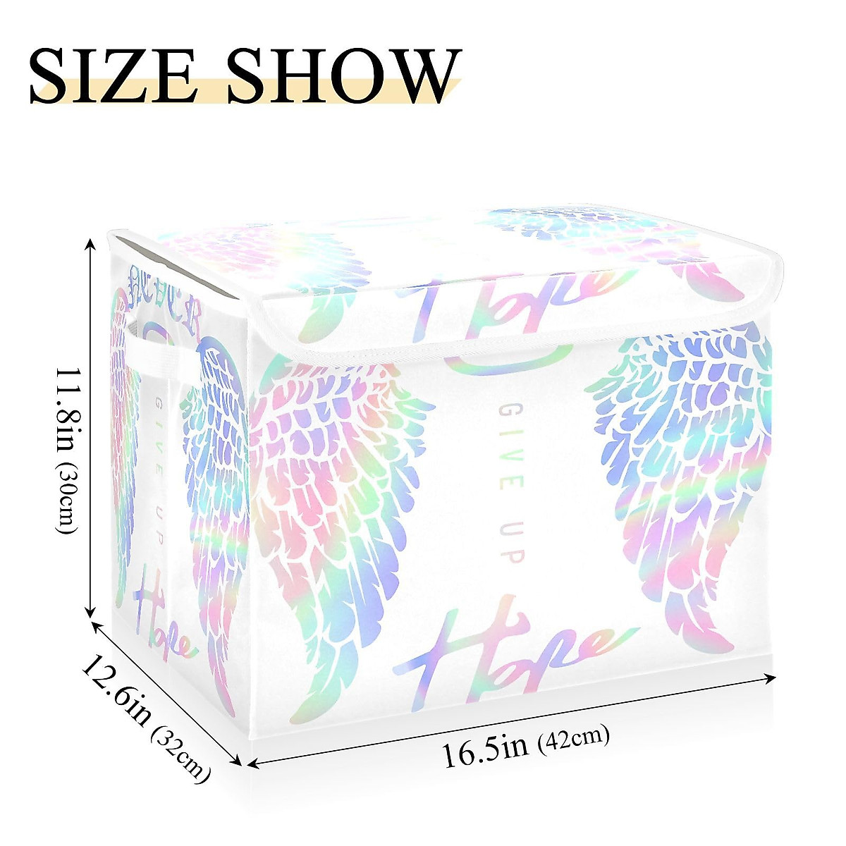 KiRYu Never-give-up-angel-wings-black Foldable Fabric Storage Boxes with Lids, Cube Large Storage Bins for Shelves Closet Home Bedroom Office Decorative