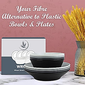 Wrova Wheat Straw Dinnerware Sets - 8 set Unbreakable Microwave Safe Dishes - Reusable Wheat Straw Plates and Bowls Sets for Kitchen - Kid’s Wheat Straw Bowls and Plate for Cereal, Soup （4 color）