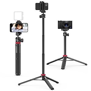 ULANZI MT-44 Extendable Phone Tripod, 59" Selfie Stick Phone Vlog Tripod Stand with 2 in 1 Phone Clip, 360° Ball Head Camera Tripod for iPhone Sony Canon Action Camera, Lightweight for Travel