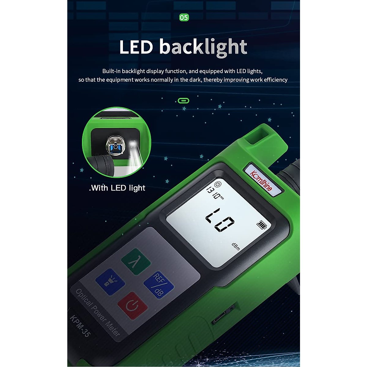 KomShine KPM-35 Optic Fiber Power Meter with Measurement Range -70~+10dBm, Self Calibration Function