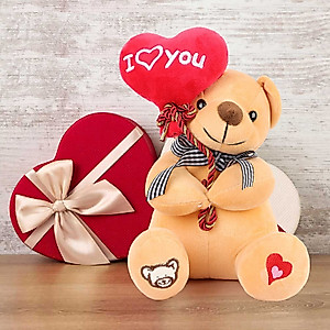 Valentine's Day Gifts Plush Stuffed Animal Plush Bear Toy Plush Bear with Heart Rose for Girlfriend, Boyfriend Funny Plush Gift for Wife Husband-Birthday Anniversary & Wedding Gifts, Brown, 7 inches