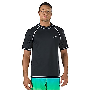 Speedo mens Uv Swim Short Sleeve Loose Fit Easy Tee - Manufacturer Discontinued Rash Guard Shirt, Speedo Black, 3X-Large Big Tall US