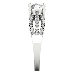 1.27 Ct Brilliant Round Cut Clear Simulated Diamond 14K White Gold Solitaire with Accents Engagement Anniversary Ring Size 10