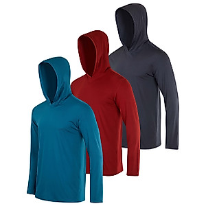 3 Pack: Men’s Quick Dry Fit Moisture Wicking Long Sleeve Fishing Active Athletic Hoodie Performance Hooded TShirt Workout Running Gym Sports Casual Sweatshirt UPF 50 Outdoor Hiking-Set 9, X-Large