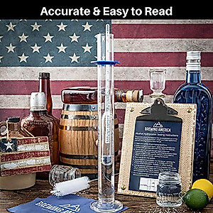 Hydrometer Alcohol Meter Test Kit: Distilled Alcohol American-Made 0-200 Proof Pro Series Traceable Alcoholmeter Tester Set with Glass Jar for Proofing Distilled Spirits - Made in America