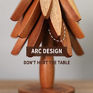 𝗡𝗘𝗪 Set of 3 Kitchen Table Decor Foldable Wooden Trivets for Hot Pots and Pans，Tree Shape Trivets, （Sapele Wood Trivets）