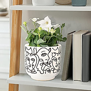 Gohearin Ceramic Planter - 6.6+5.4 Inch Flower Pot W/Drain Hole forIndoor or Outdoor, Gardening Decoration Gift -Face Image Flowerpot - Set of 2