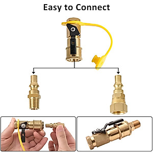 ATKKE Propane Quick Connect Adapter Fittings, 1/4” RV Quick Connect Disconnect Adapter Shutoff Valve Kit for Hook RV Hose Pipe Line, Gas BBQ Grill RV Camping