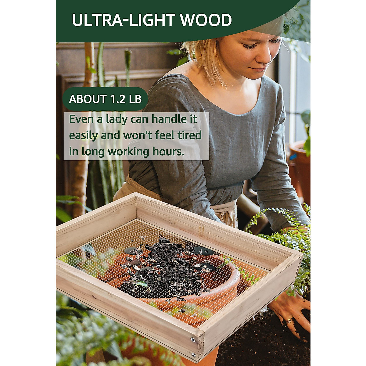 Soil Sifter,Dirt Sifter for Gardening Rock Sifter for Rocks Compost Sifter Wooden Sifting Screen,Garden Sieve for Pellet/Gravel/Soil/Leaves,Garden Tool 15.7" x11.8”x2.8” with 1/5” Mesh…